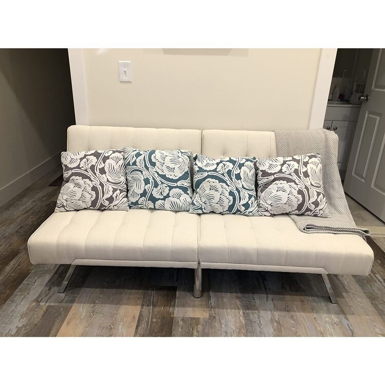 Tufted Split Back Futon Sofa Bed Linen Faux Leather Couch - OJCommerce.com